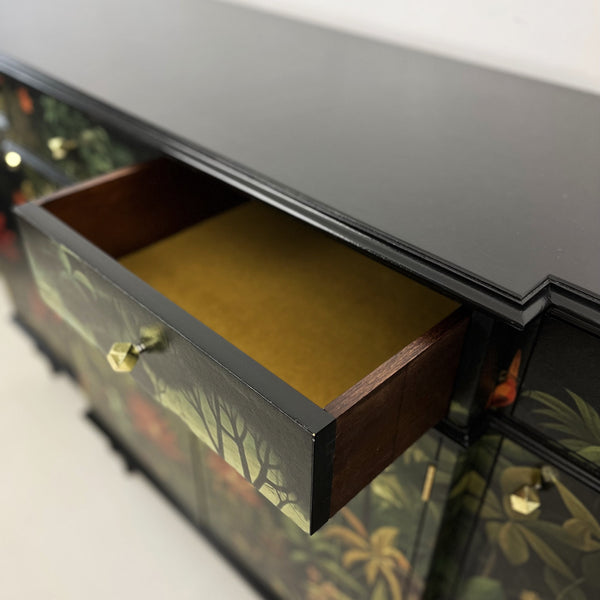 Large vintage sideboard with tropical forest design – Dresser and Drawer