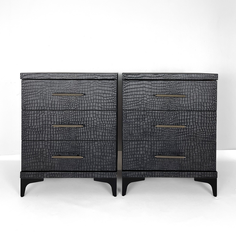 Black Bedside Table | Snake Skin Pattern Table | Dresser and Drawer